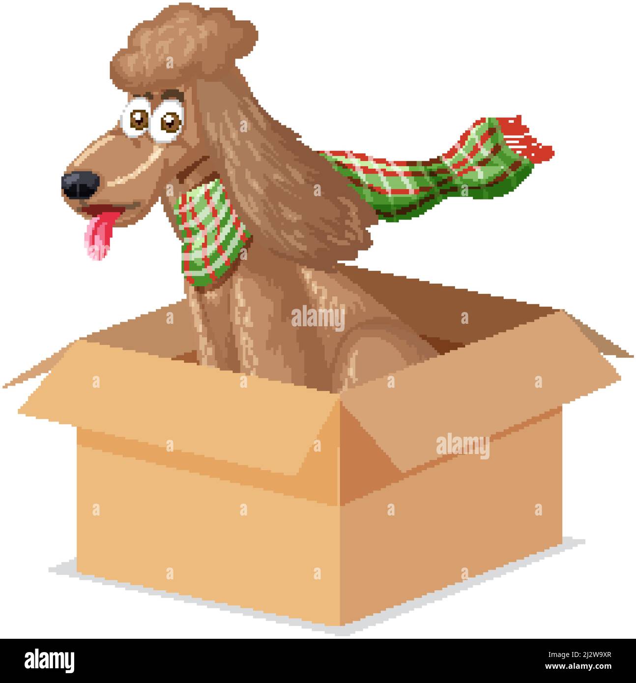 A dog sitting in the box on white background illustration Stock Vector ...