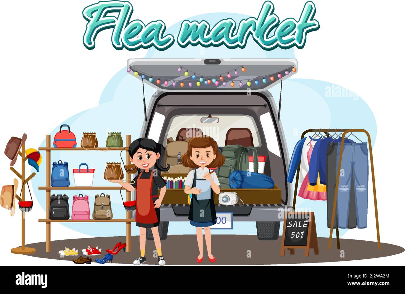 Flea market concept with clothes shop illustration Stock Vector Image ...
