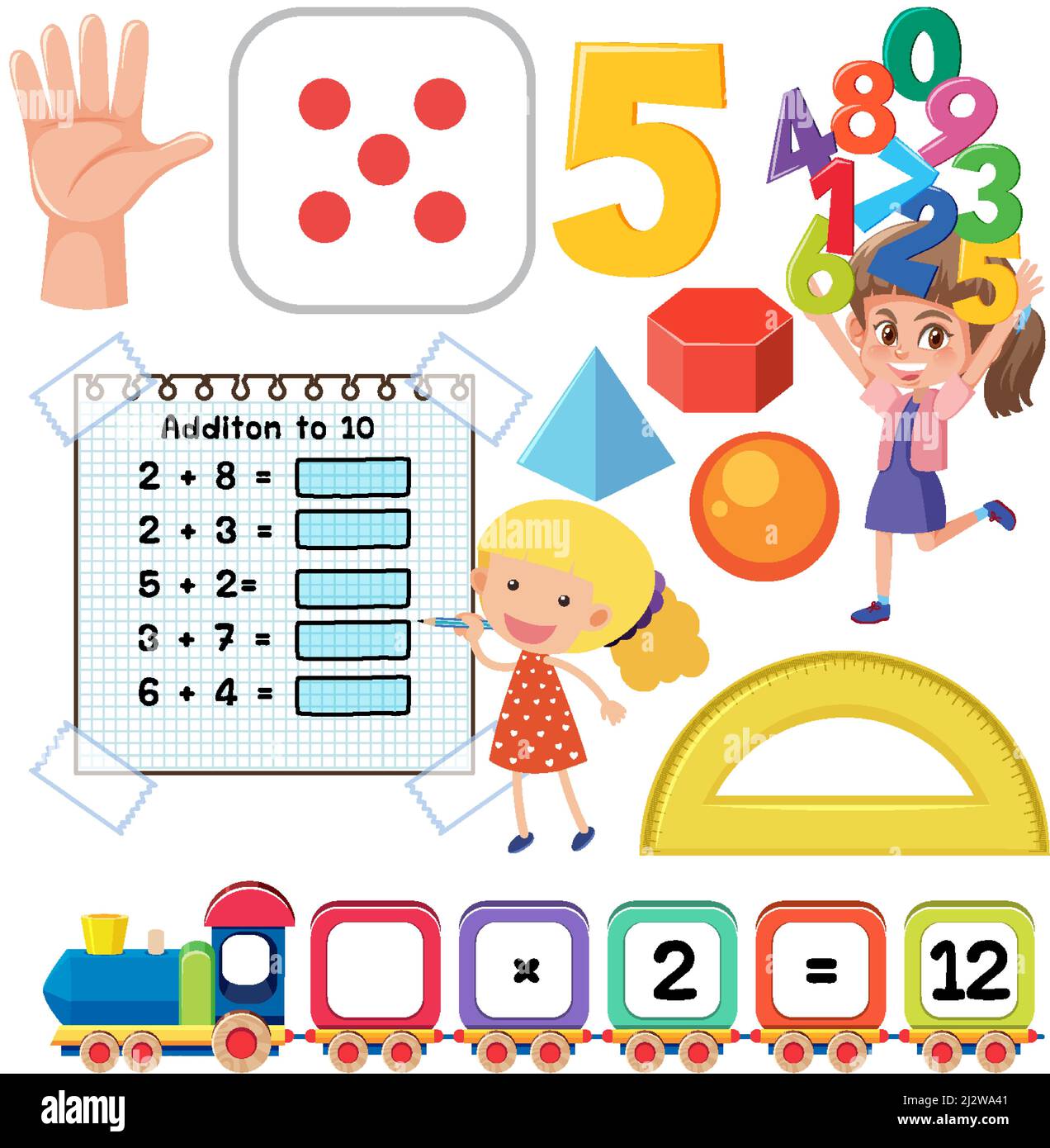 Math classroom objects with supplies and students illustration Stock ...
