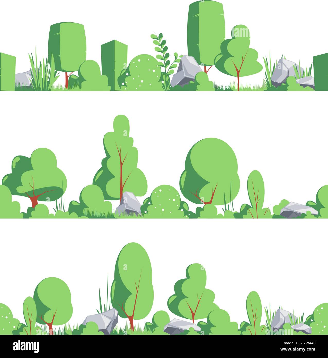 Bushes seamless. Decorative horizontal green bushes templates for game ...