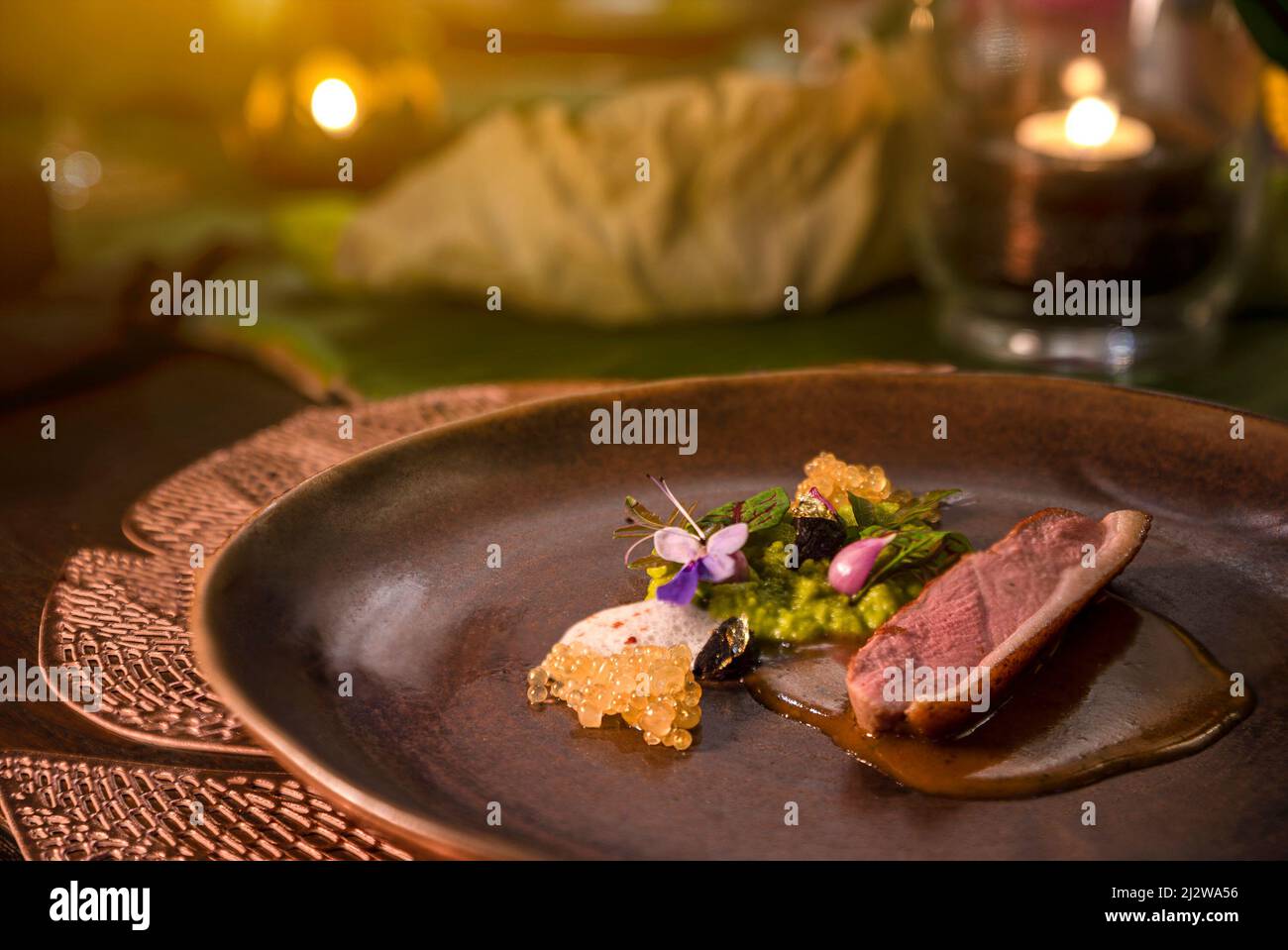 Grilled foie gras pate made of the liver of a duck or goose with fruit ...