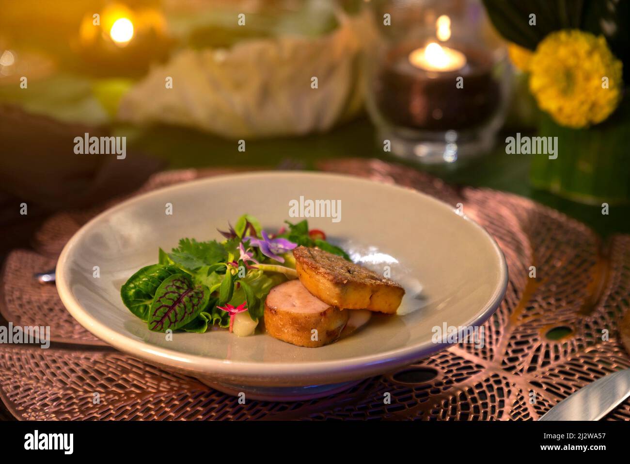 Grilled foie gras pate made of the liver of a duck or goose with fruit ...