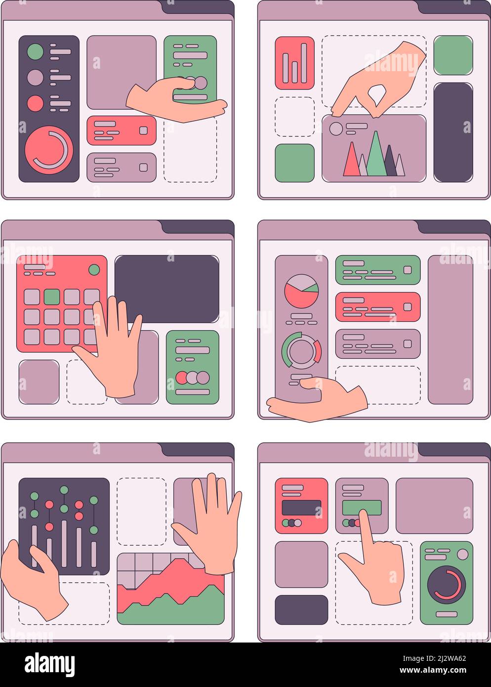 Hands moving interface. Ui frames and buttons customizing design ...