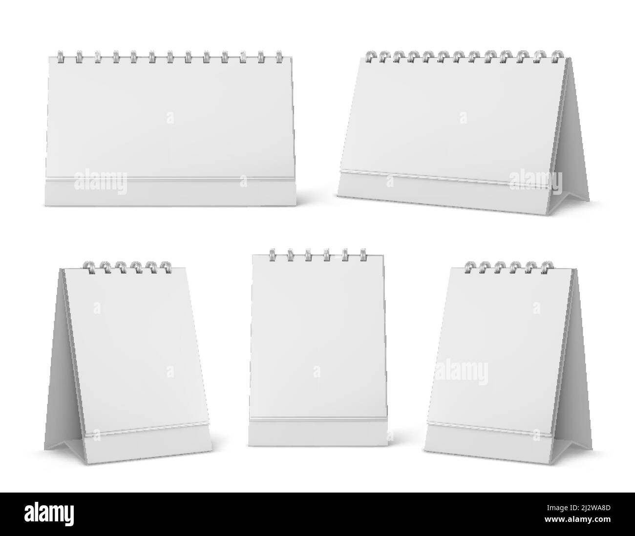 Calendar mockup with blank pages and spiral. Desktop vertical paper ...