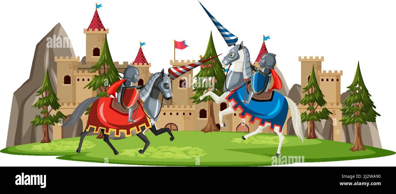 Knights fight in front of the castle illustration Stock Vector Image ...