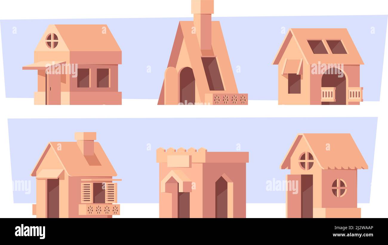 Cardboard house. Box buildings for kids playing games cardboard big toy ...