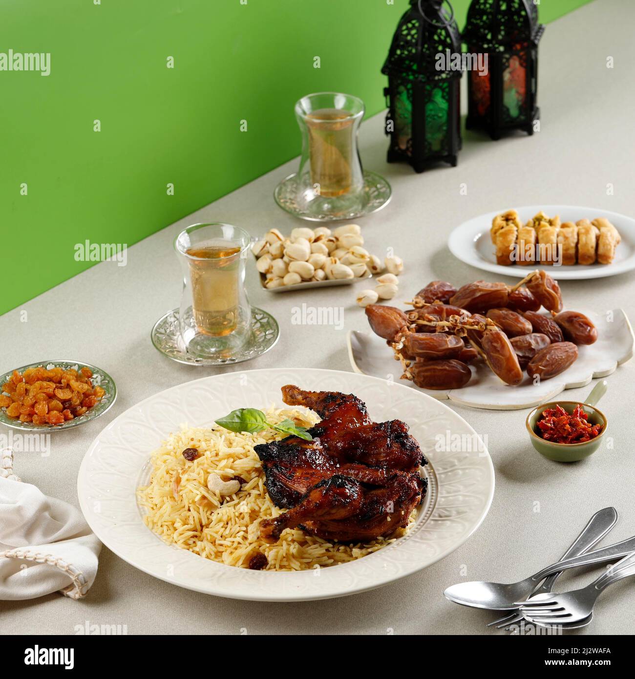 Ramadan Iftar Menu Buffet, Basmati Rice Kabsa with Roasted Chicken ...