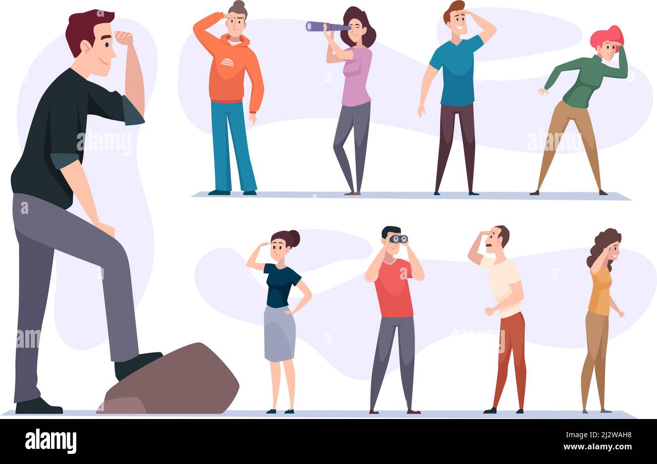 People looking into future. Cheerful purposeful persons good emotions ...