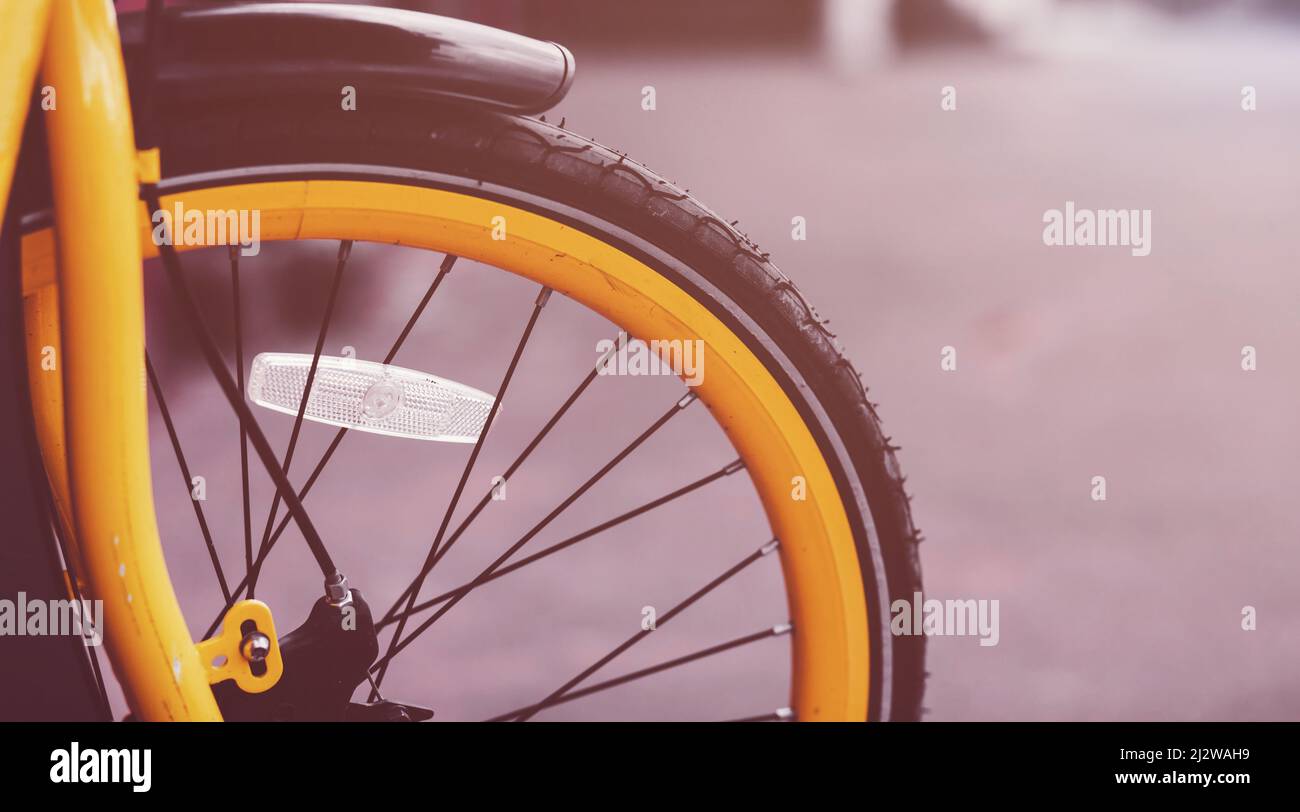 Bicycle wheel close-up. Detail bike. copy space Stock Photo - Alamy