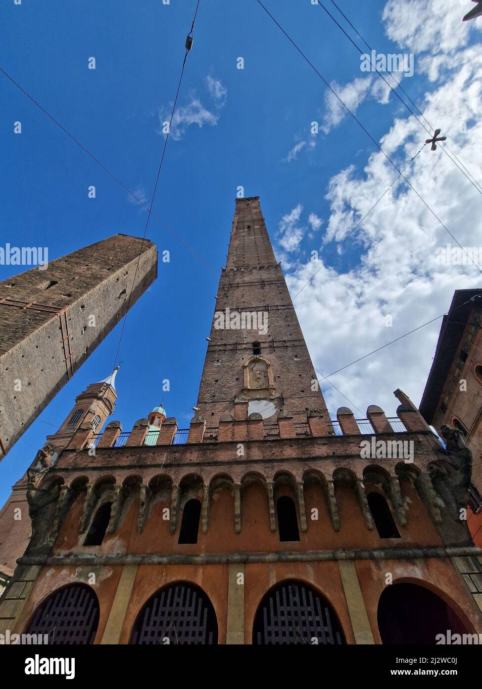 bologna italy medieval two tower view due torri Stock Photo - Alamy