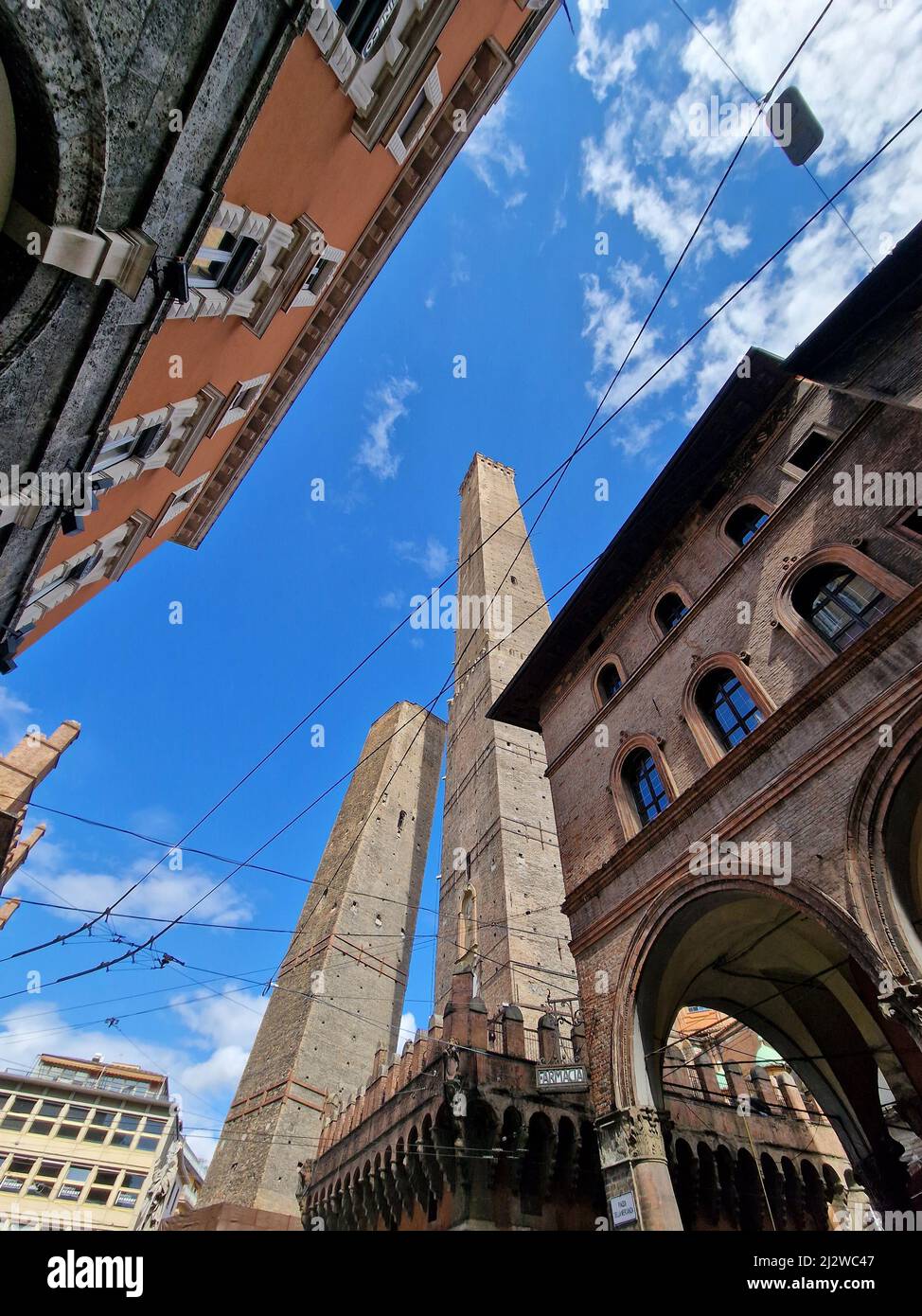 bologna italy medieval two tower view due torri Stock Photo - Alamy