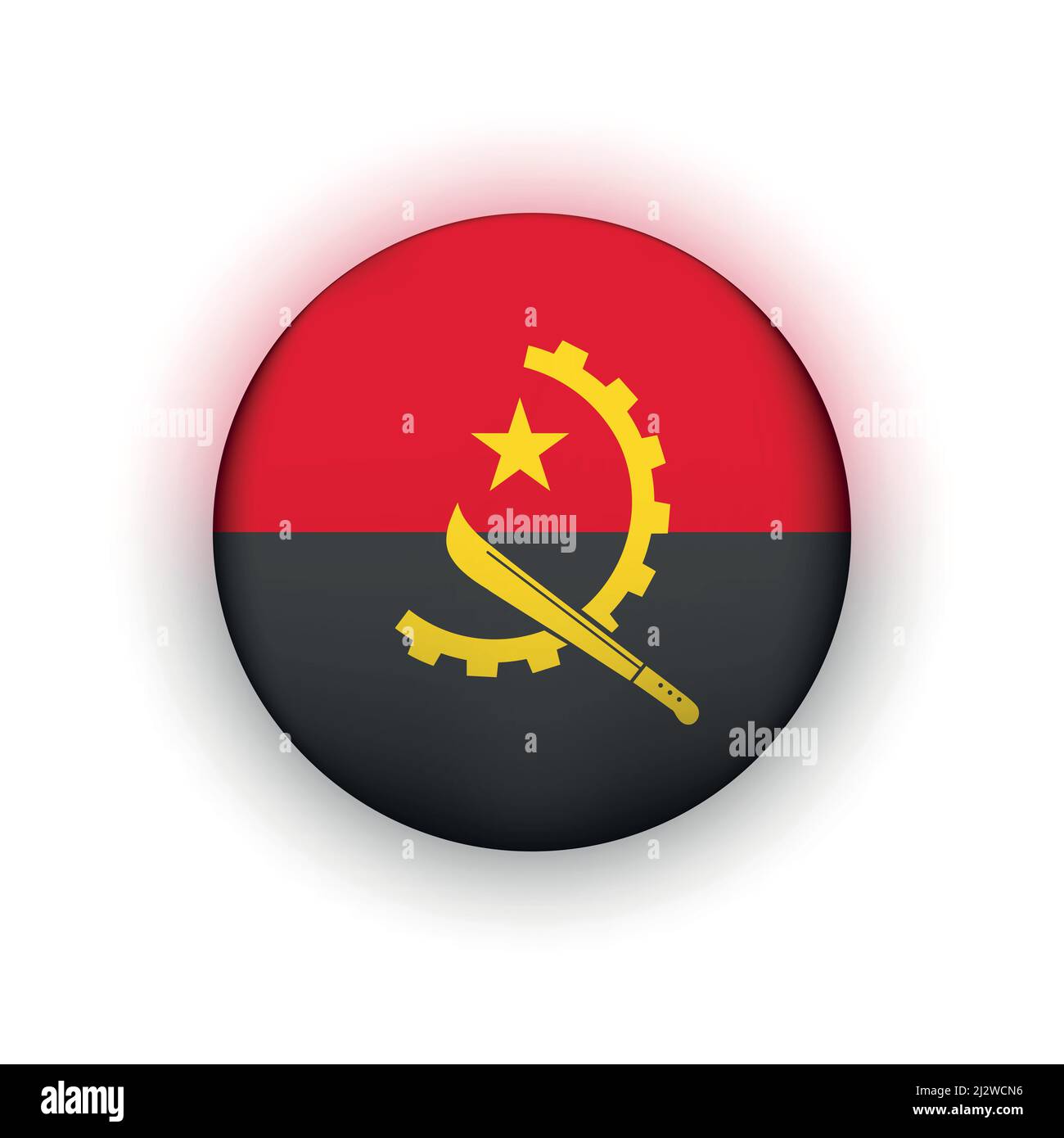 Round icon with flag of Angola. Glass light ball, sticker, sphere ...