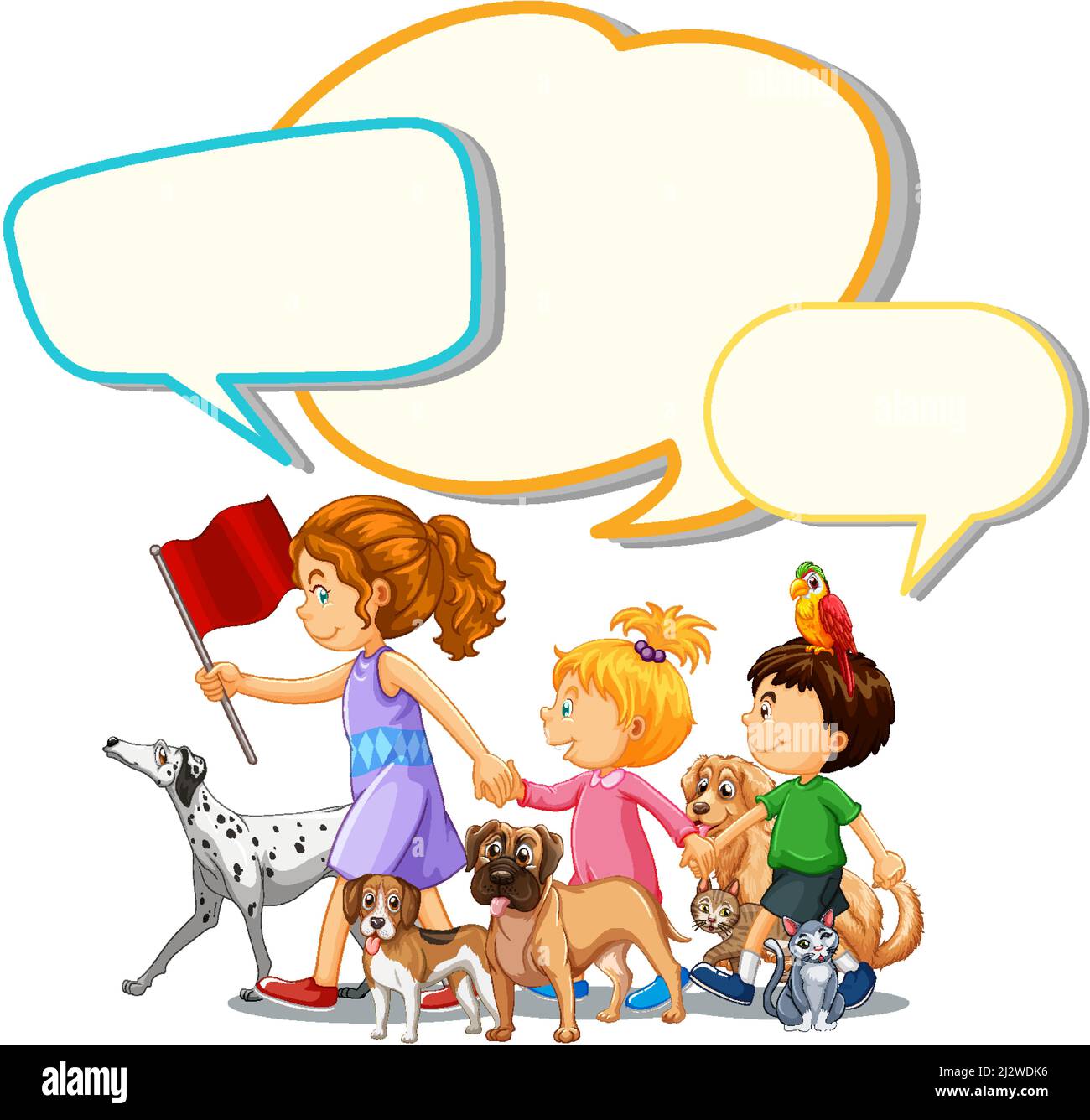 Speech bubble template with kids and pets illustration Stock Vector ...