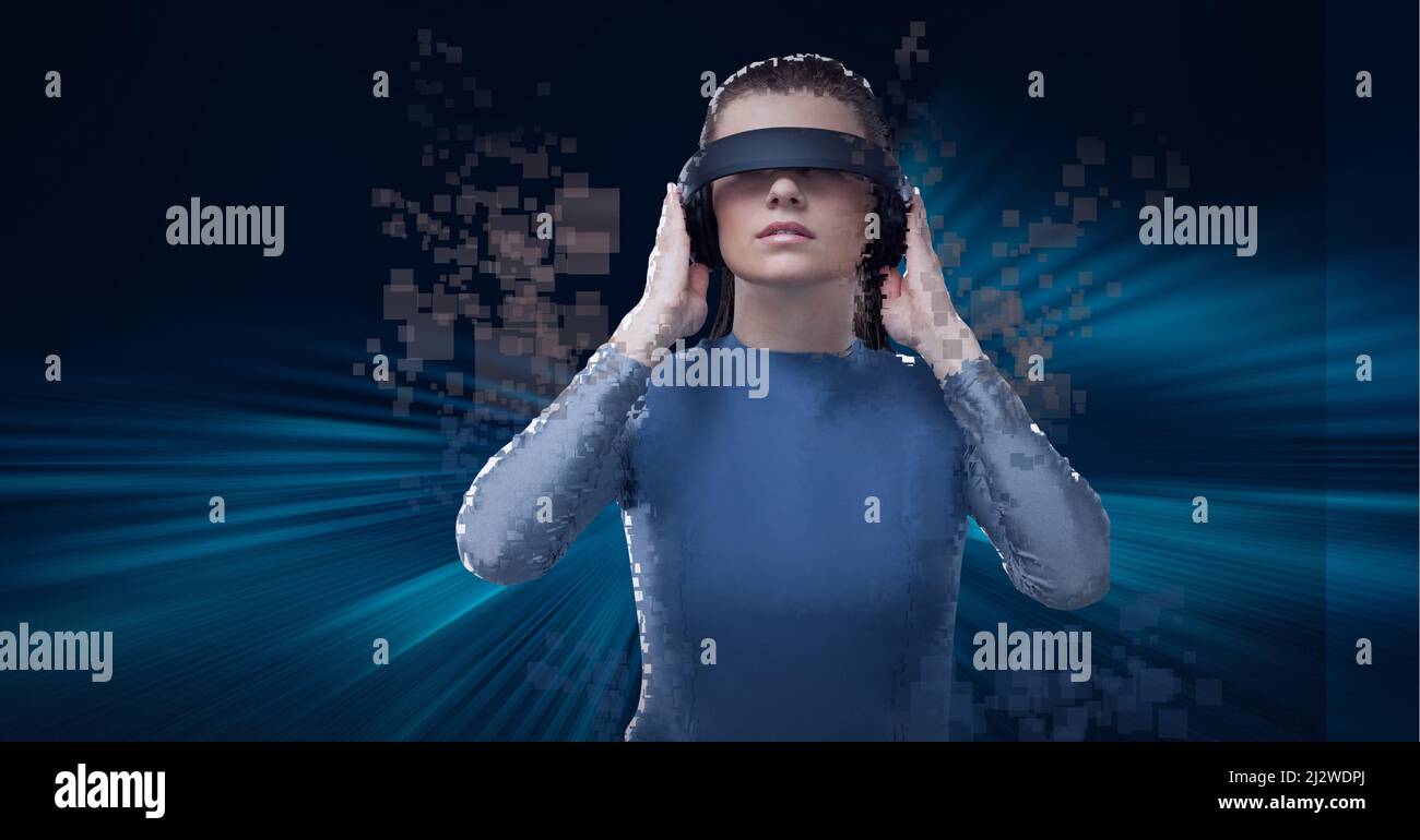 Animation blue squares over caucasian hi-res stock photography and ...