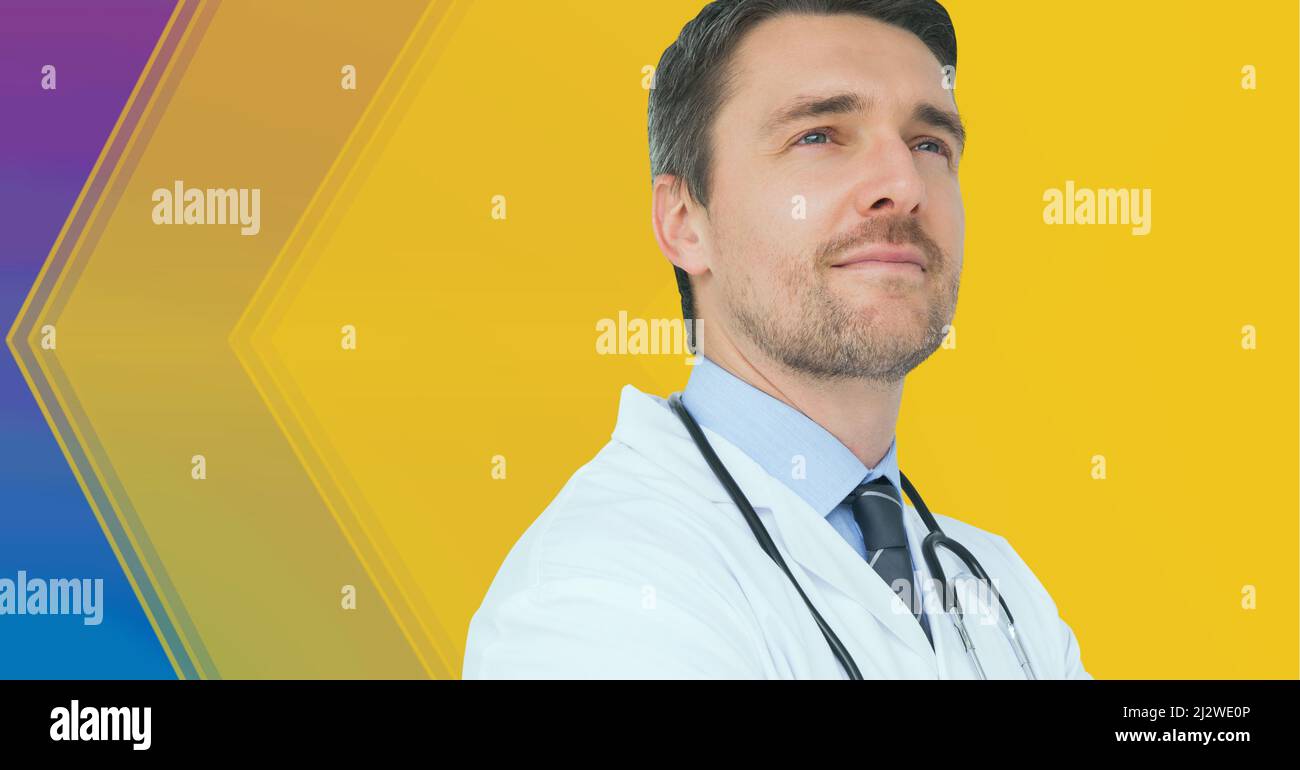 Composition of smiling male doctor in lab coat and stethoscope with ... Composition of smiling male doctor in lab coat and stethoscope with ...