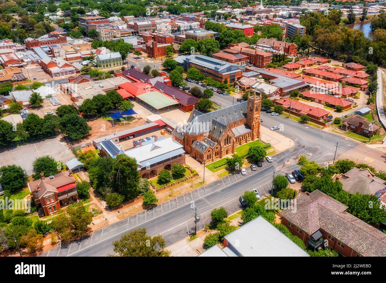 Church street in residential downtown suburb of Wagga Wagga city in ...