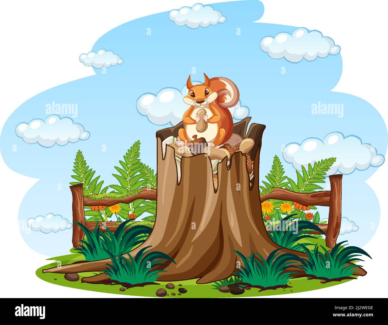 Squirrel collecting nuts in the park illustration Stock Vector Image ...
