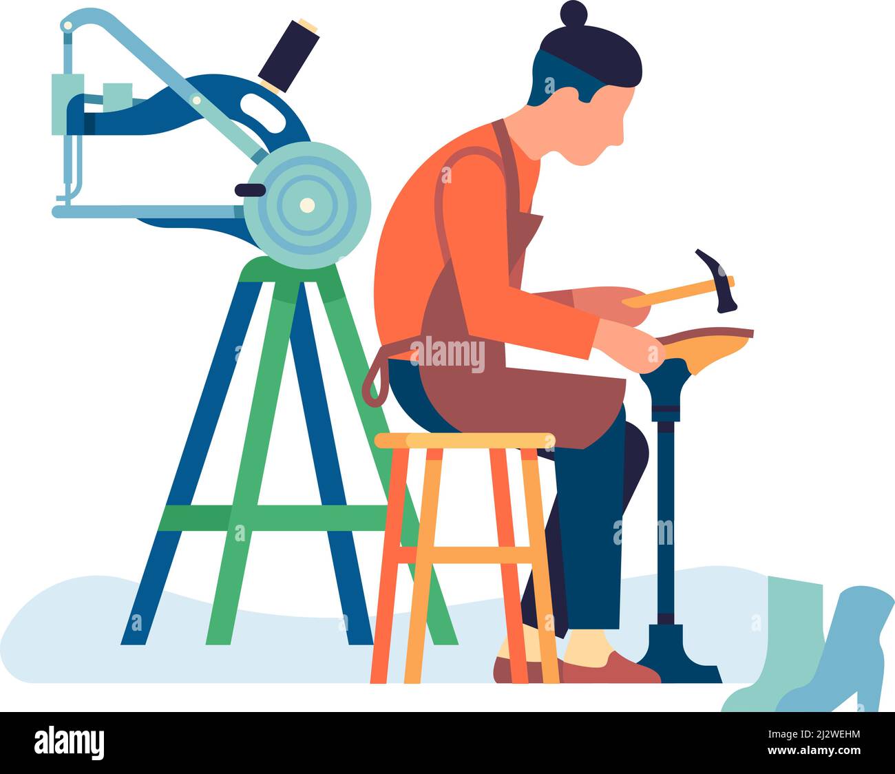 Man making shoe. Cobbler working with leather. Shoemaking craft Stock ...