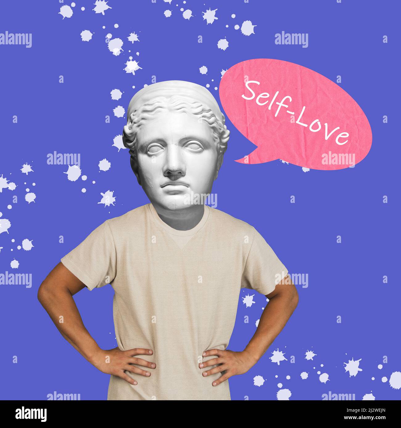 Contemporray art collage. Man with antique statue bust expressing idea ...