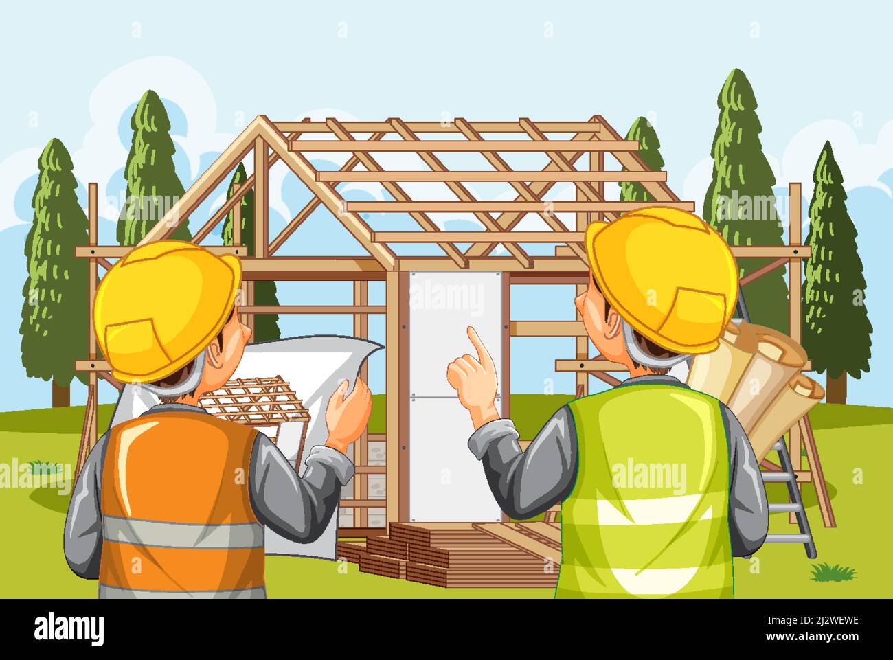 Cartoon scene of building house construction site illustration Stock ...