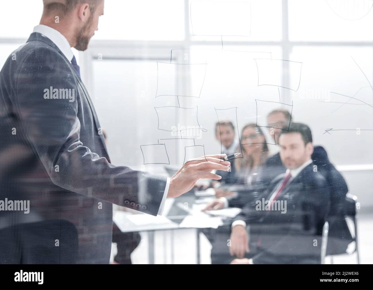 Working business people behind glass walls Stock Photo - Alamy