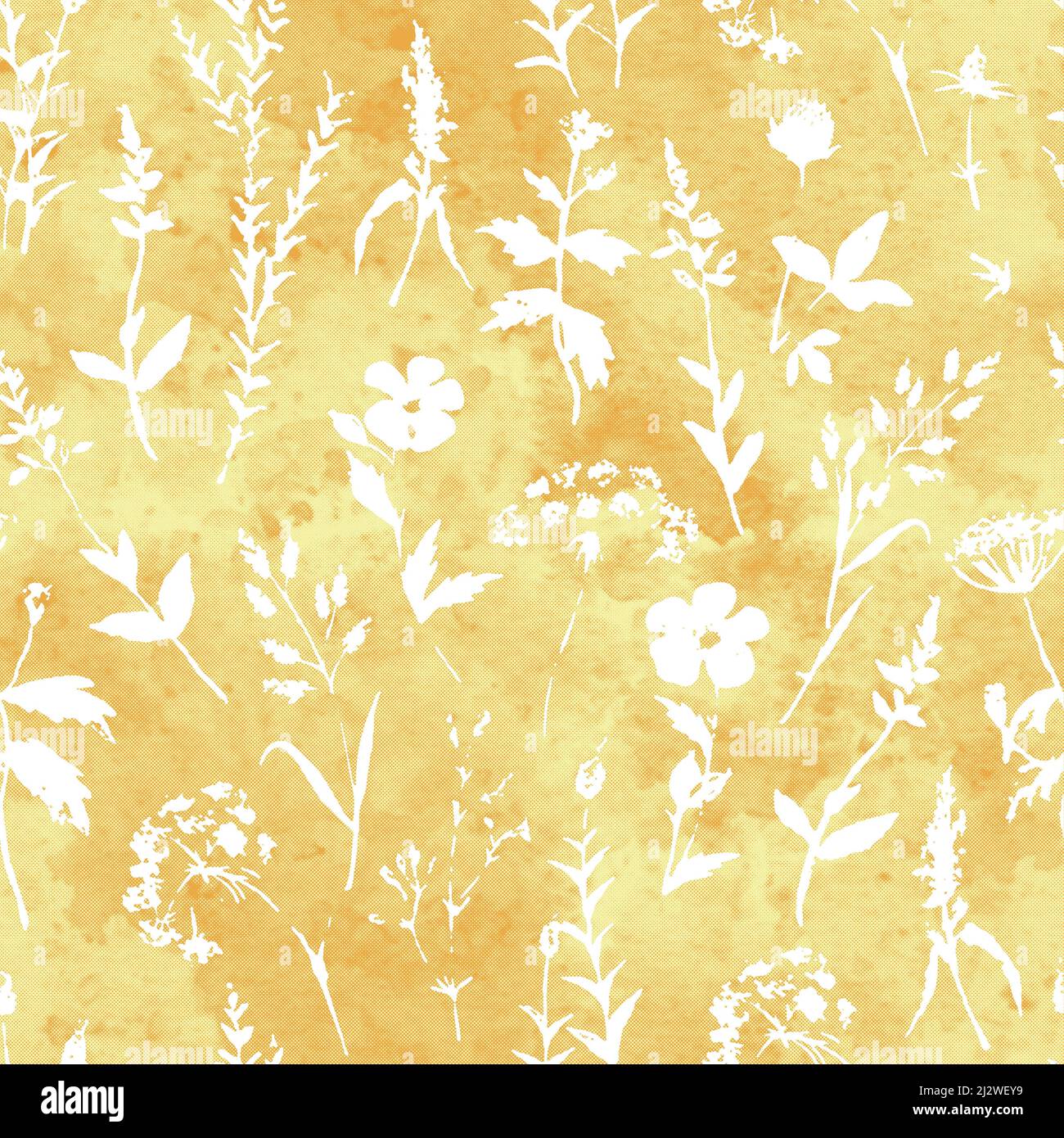 Seamless meadow pattern with halftone watercolour background Stock ...