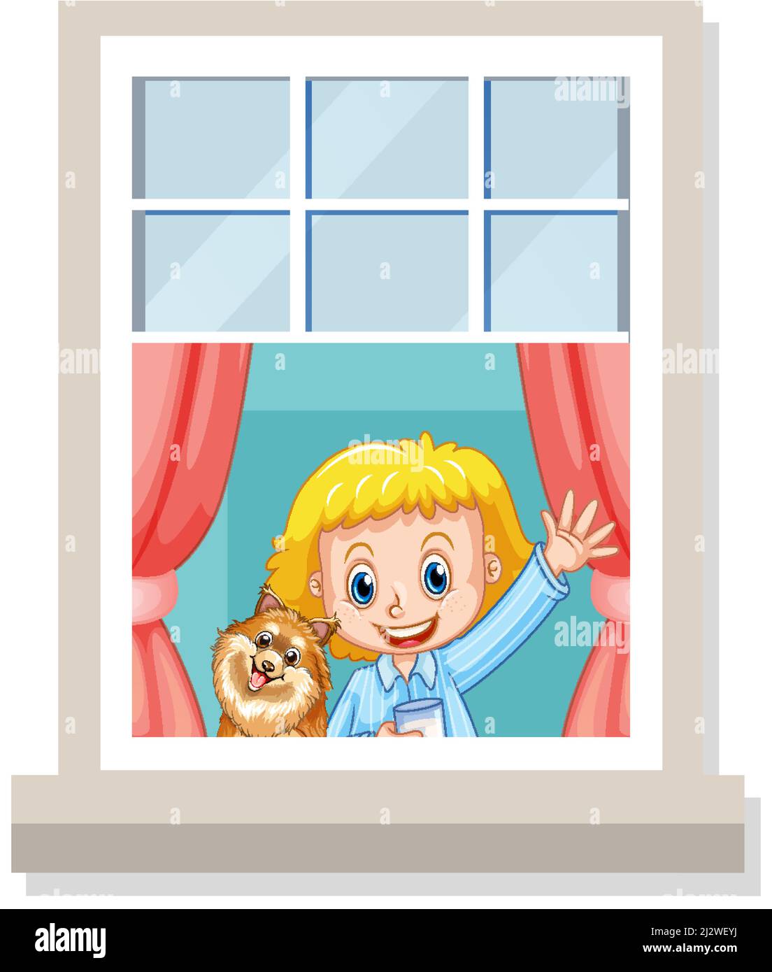 View through the window of girl cartoon character illustration Stock ...