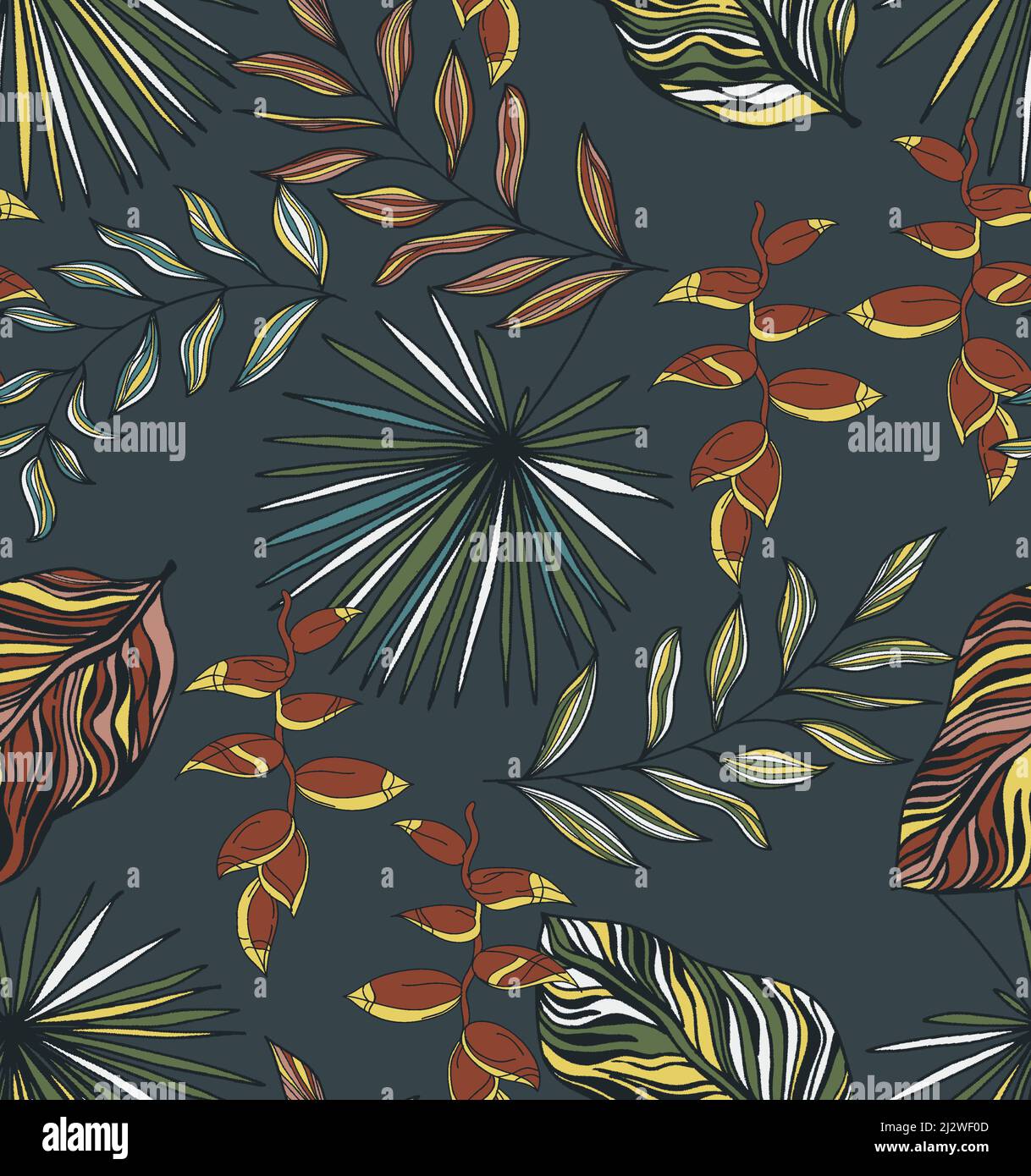 Tropical leaf pattern with outlines seamless Stock Photo - Alamy