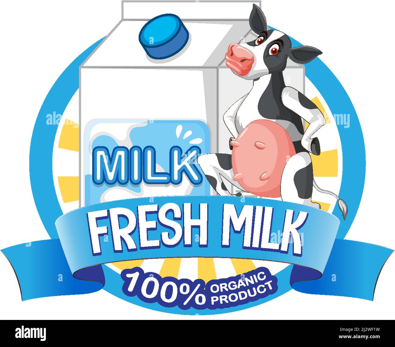 Cartoon cow with fresh milk label illustration Stock Vector Image & Art ...