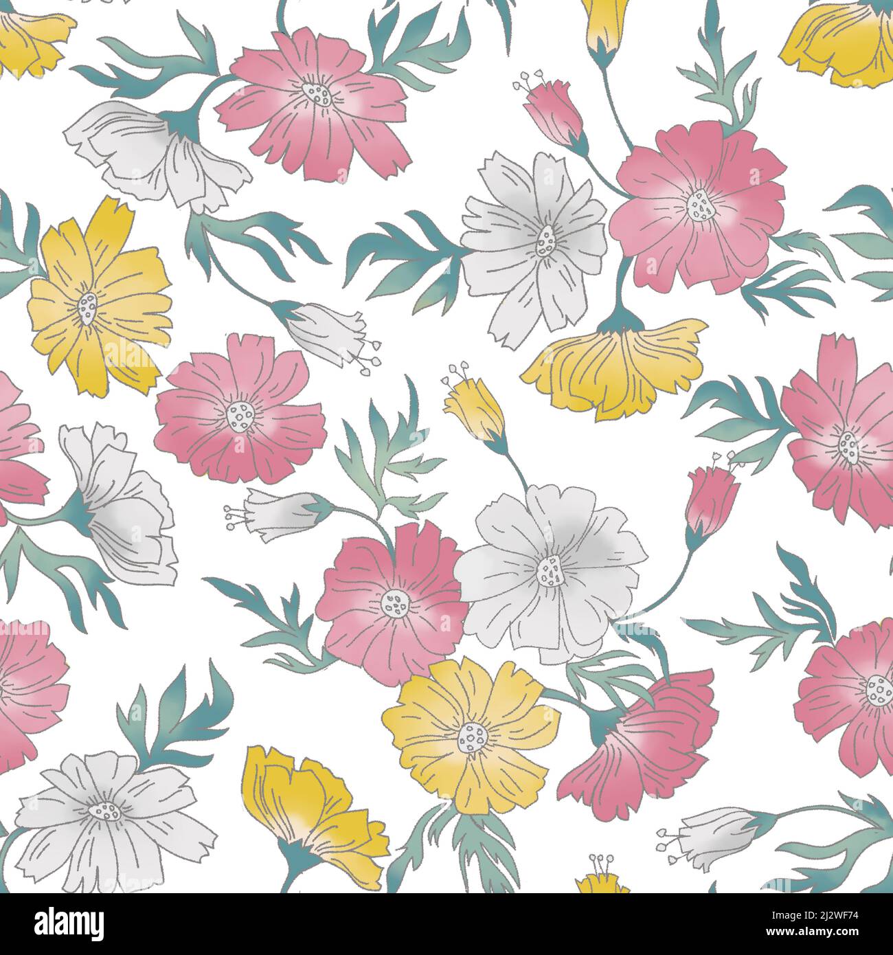 Seamless Abstract cosmos digital floral pattern with outline Stock ...