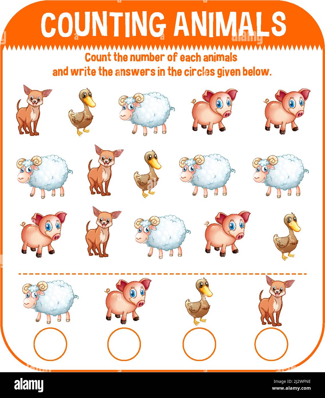 Worksheet design for counting animals illustration Stock Vector Image ...