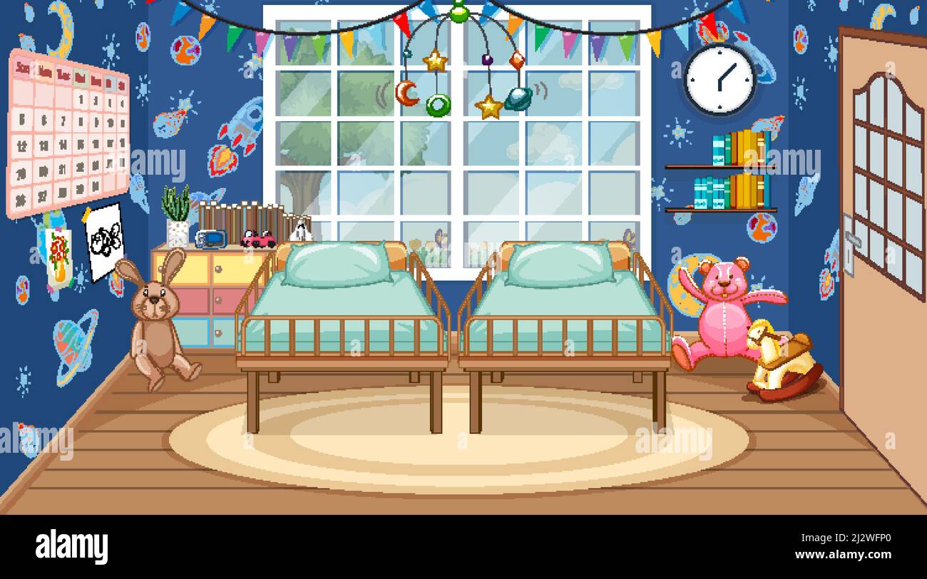 Scene with two baby beds in the room illustration Stock Vector Image ...