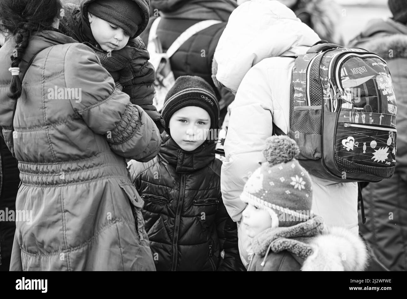 Lviv, Ukraine - March 10, 2022: Ukrainian refugees on Lviv railway ...