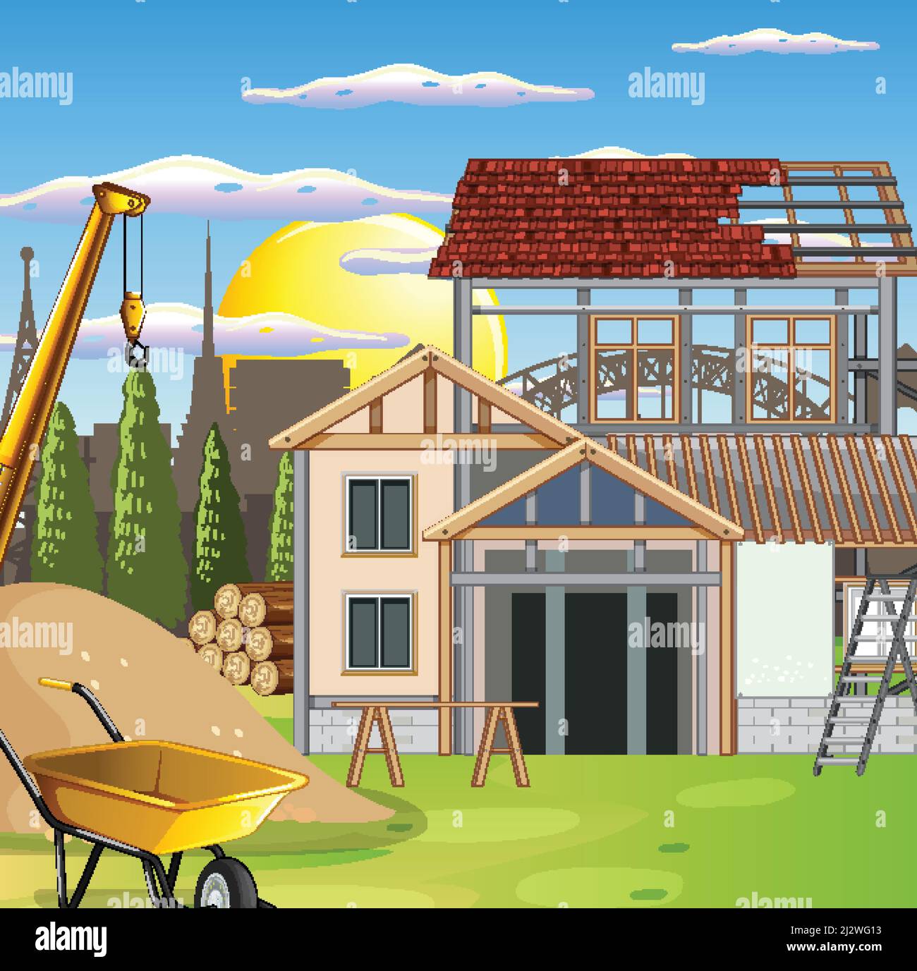 Scene of building construction site illustration Stock Vector Image ...