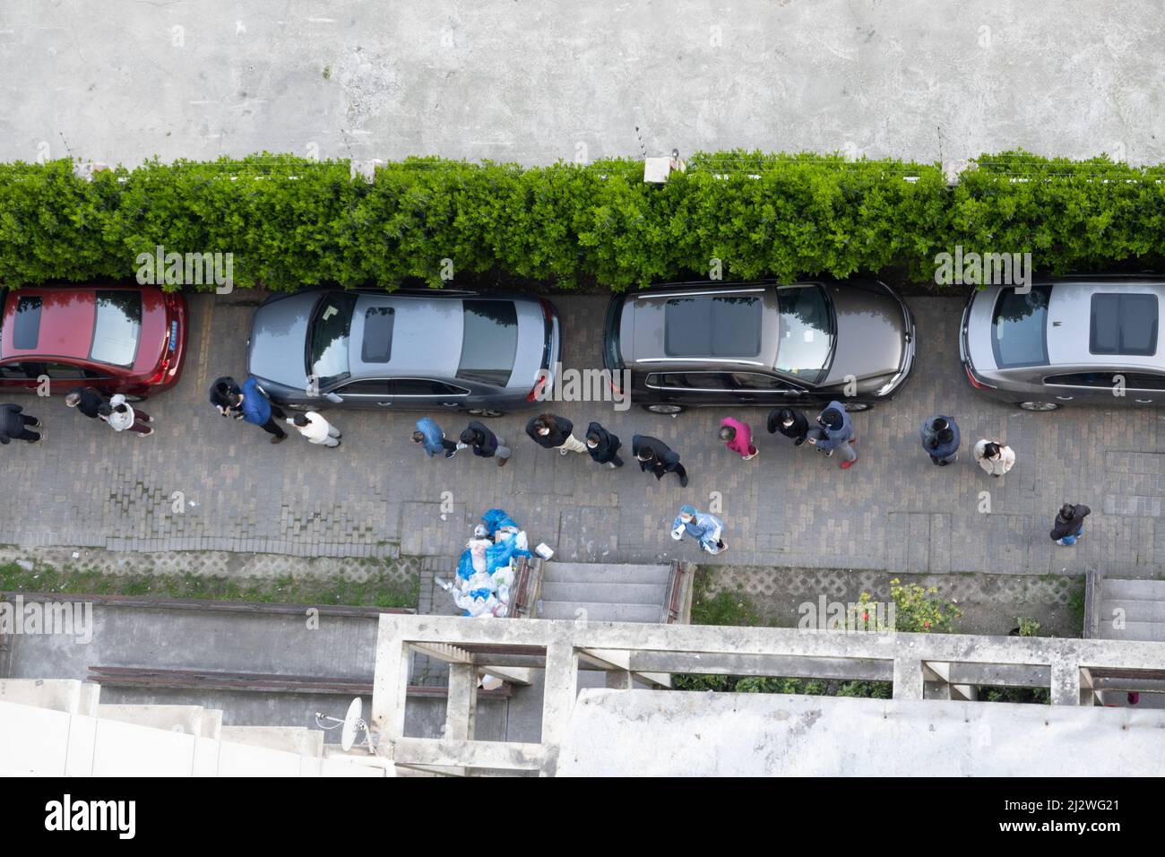 SHANGHAI, CHINA - APRIL 4, 2022 - Citizens line up for nucleic acid ...
