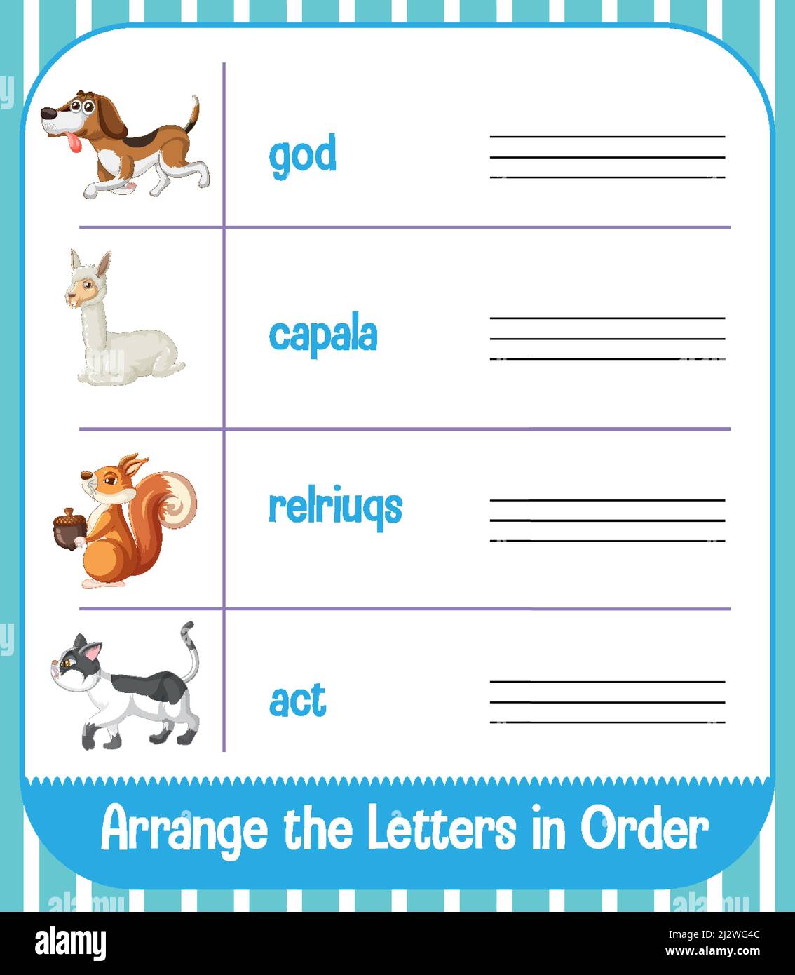 Worksheet design with animals and words illustration Stock Vector Image ...