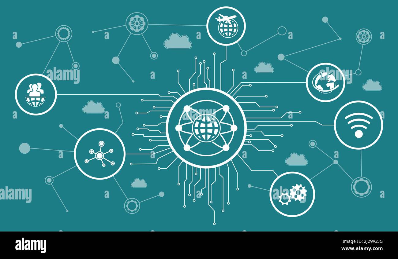 Concept of globalization with connected icons Stock Photo - Alamy