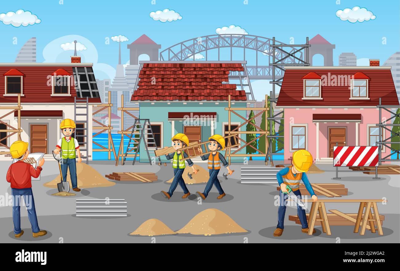 Scene of building construction site illustration Stock Vector Image ...