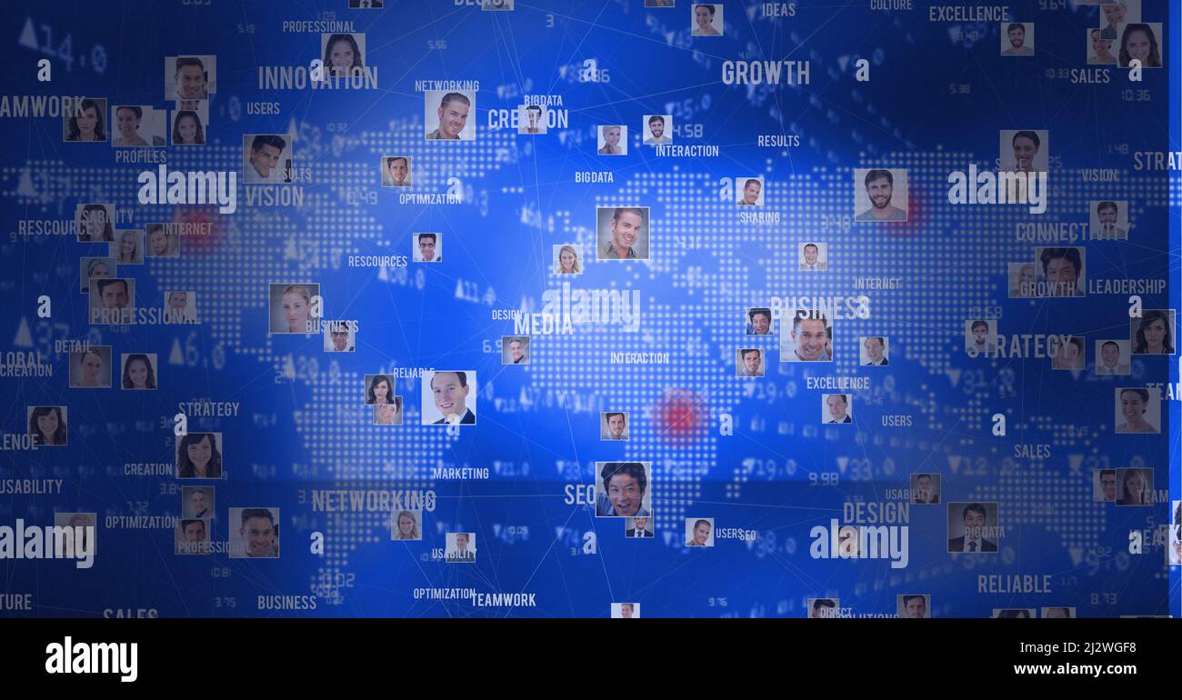 Animation of network of connections with people's photographs over ...