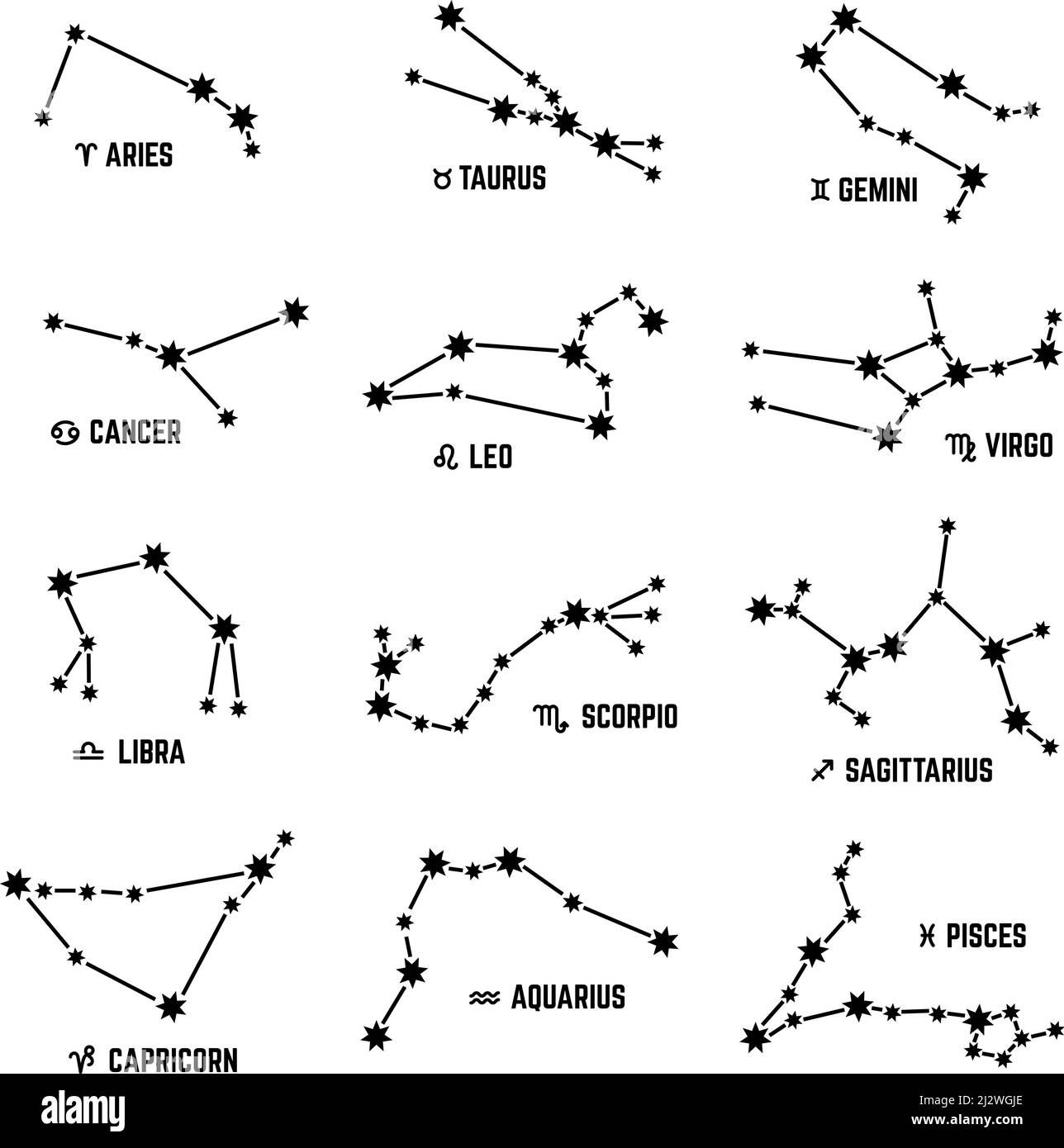 Zodiac constellation. Stars augury, astrology horoscope symbols. Taurus ...