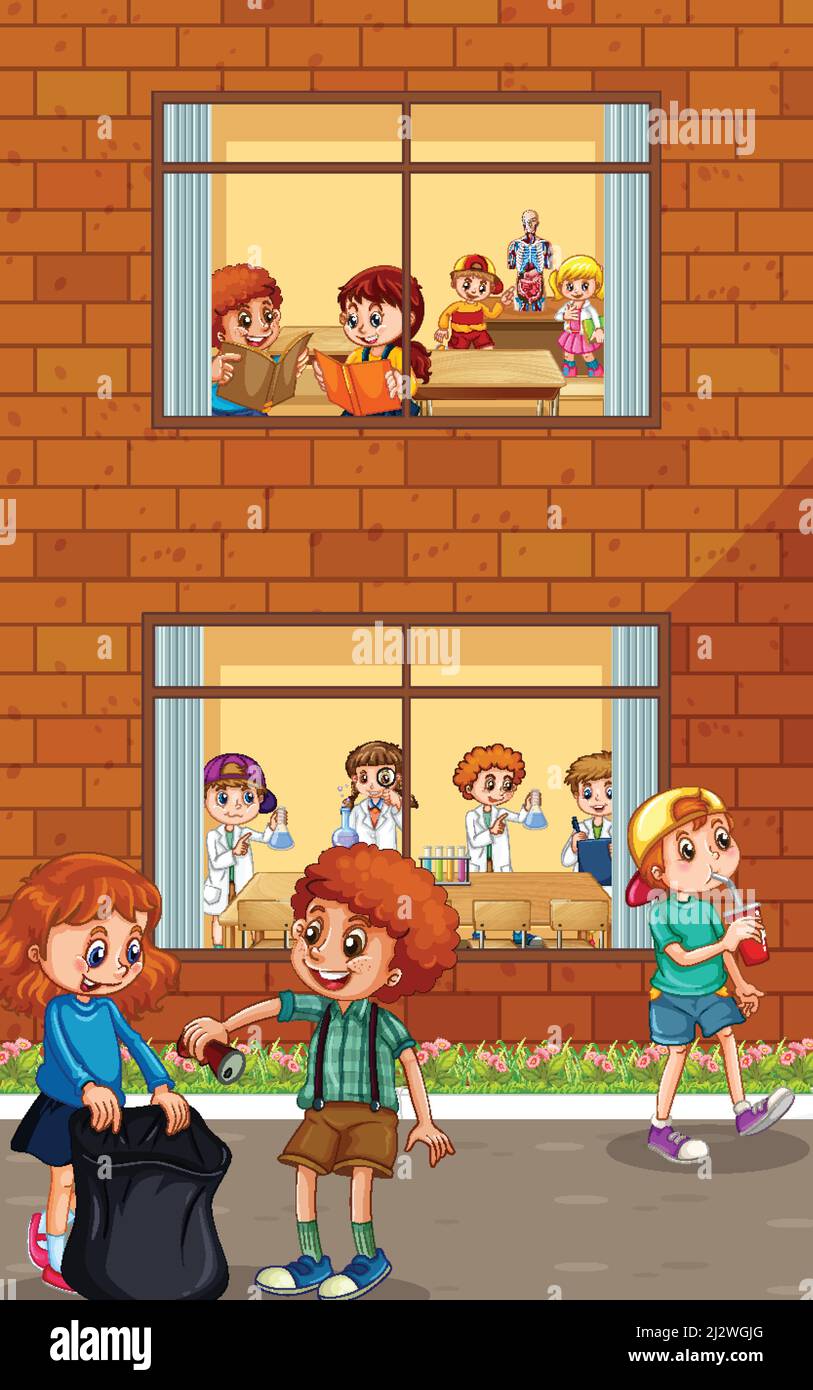 Apartment windows with neighbors cartoon character illustration Stock ...