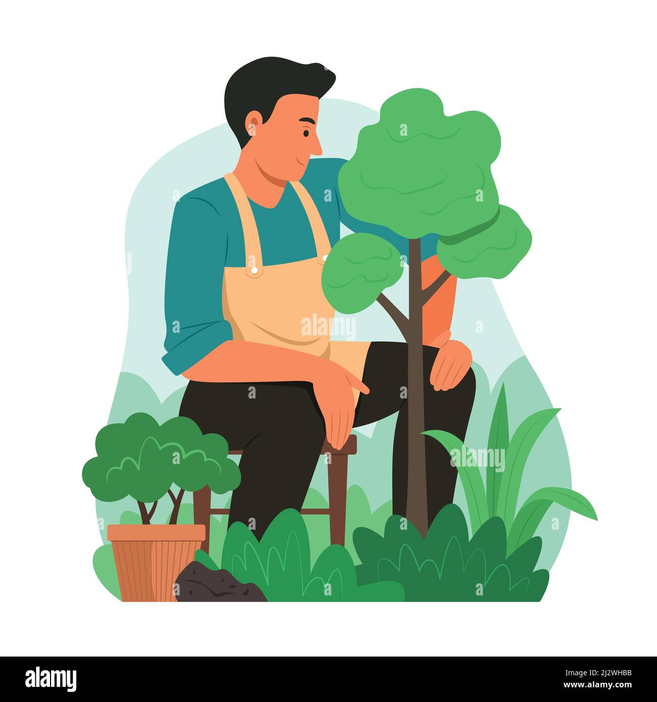 Man Taking Care of Tree in Garden Stock Vector Image & Art - Alamy