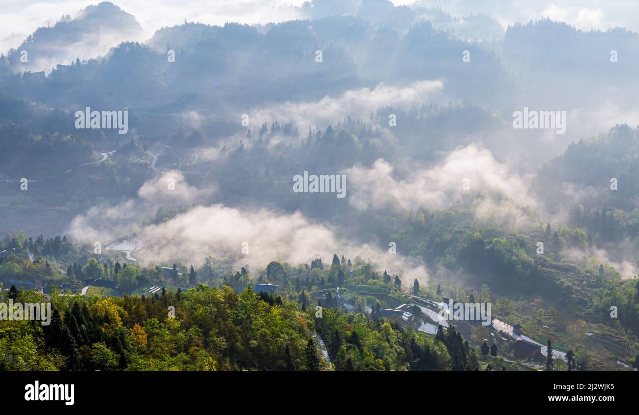 CHONGQING, CHINA - APRIL 3, 2022 - Photo show a rural morning covered ...
