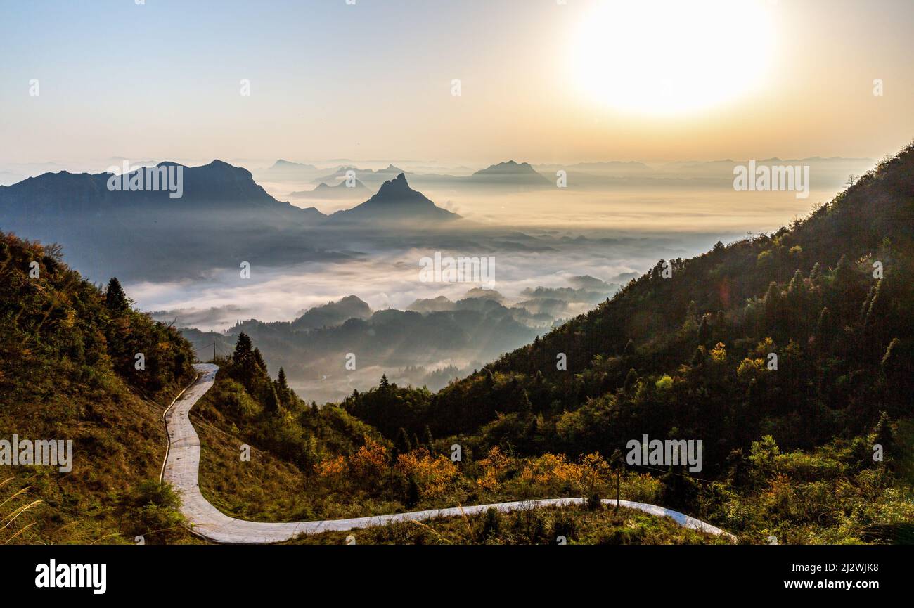 CHONGQING, CHINA - APRIL 3, 2022 - Photo show a rural morning covered ...