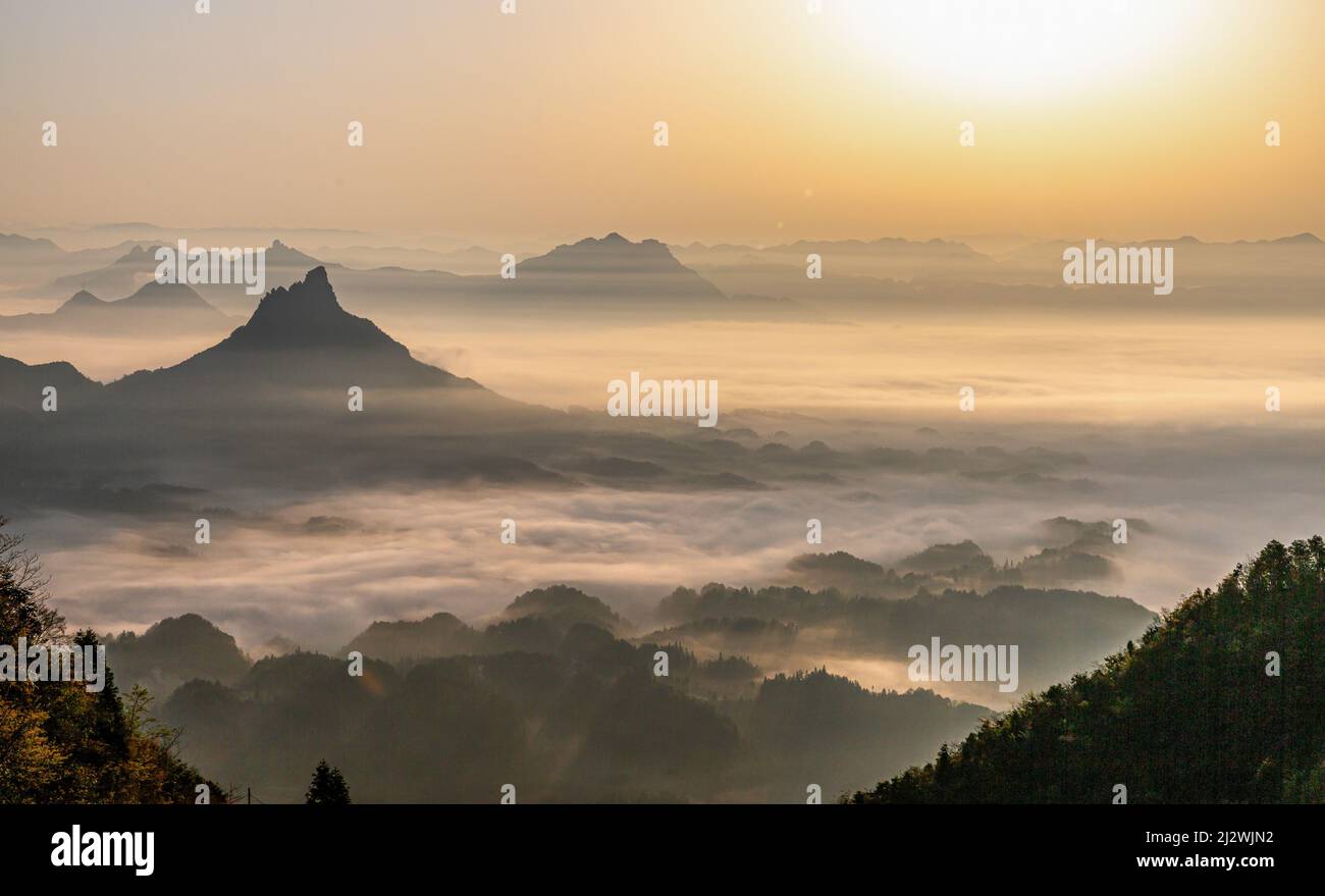CHONGQING, CHINA - APRIL 3, 2022 - Photo show a rural morning covered ...