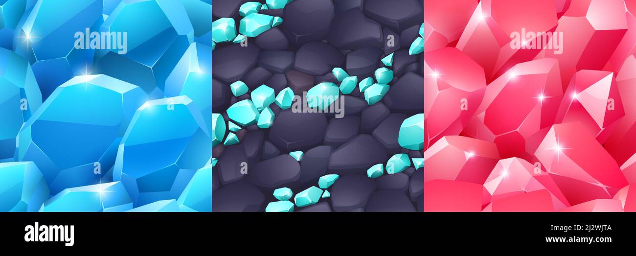 Magic crystals textures, seamless backgrounds for game. Red and blue ...