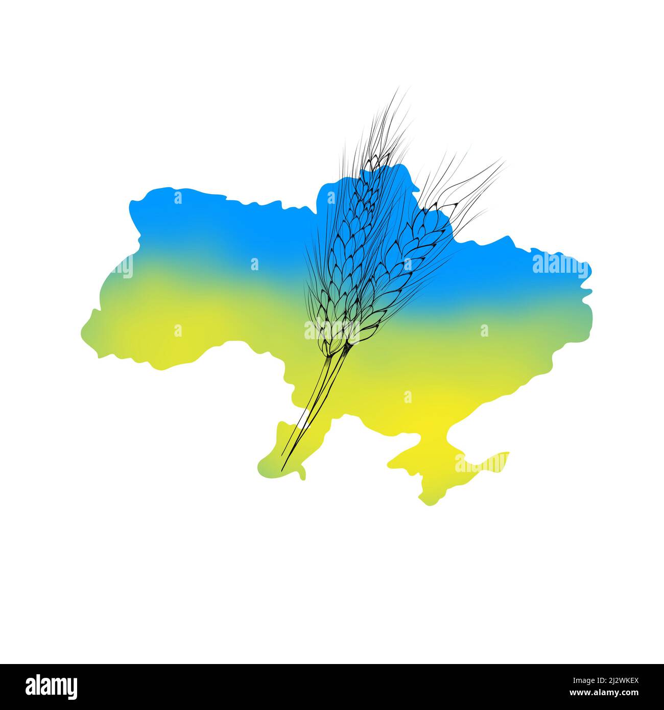 Spikelet of wheat and yellow-blue map of Ukraine. stop the war in ...