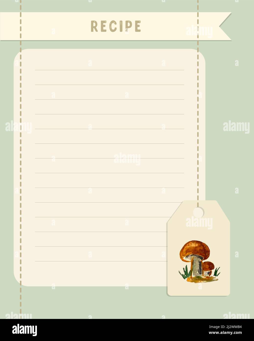 Recipe collage vintage card lined blank template with watercolor ...