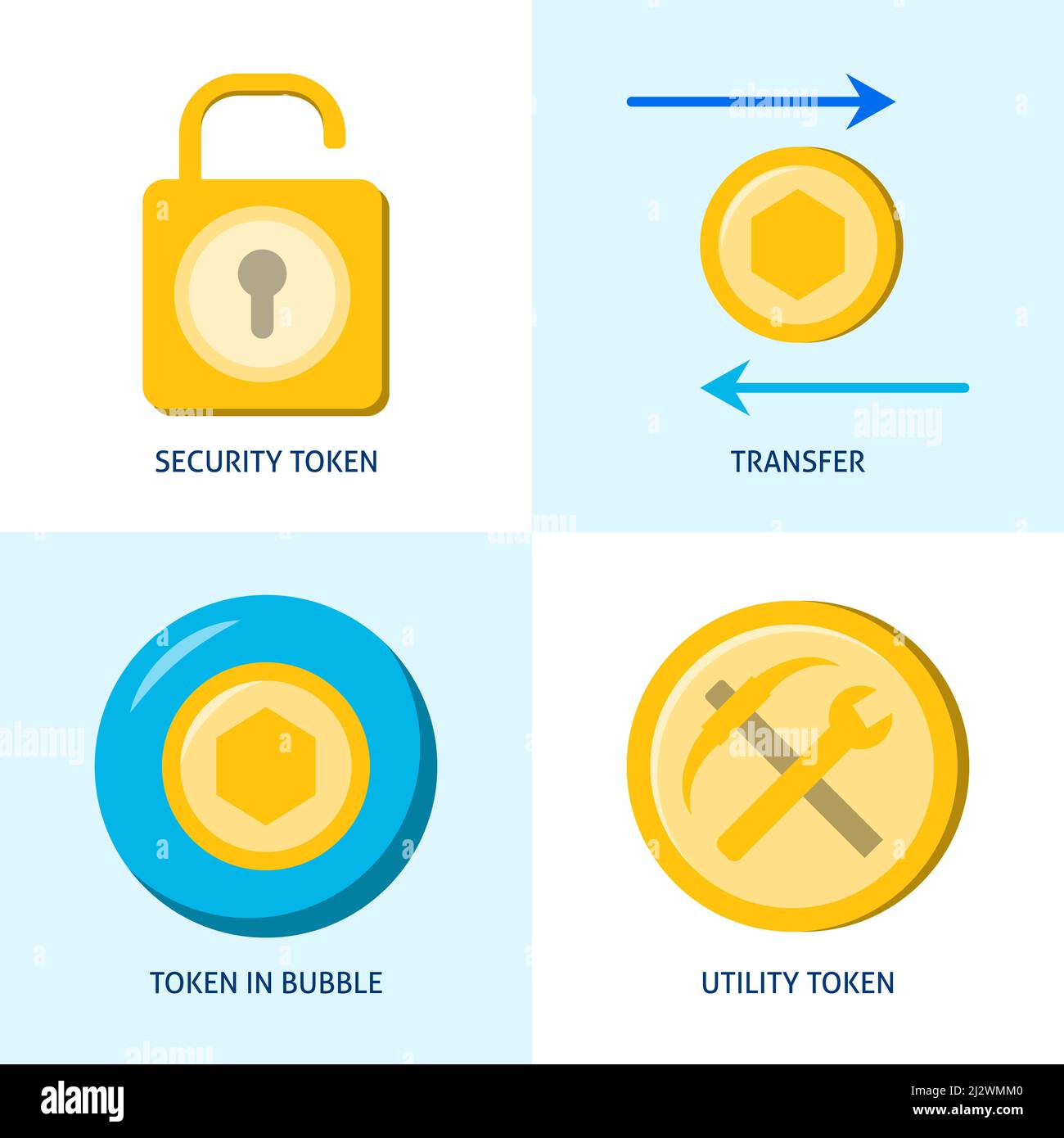 NFT token icon set in flat style. Utility and security tokens ...