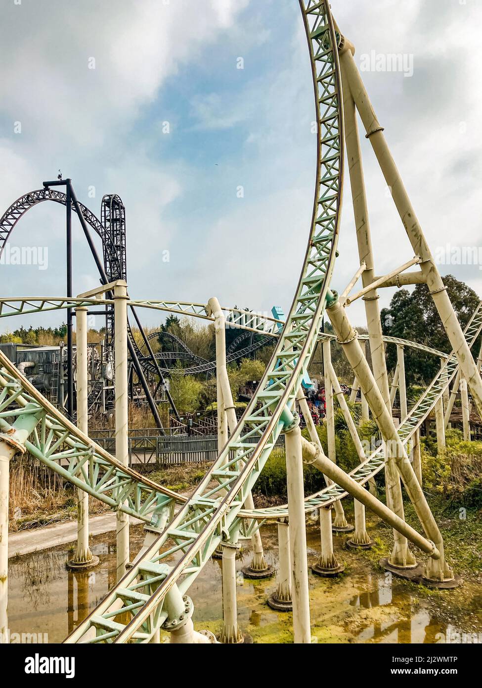 Close up of Colossus rollercoaster tracks at Thorpe Park Resort in ...